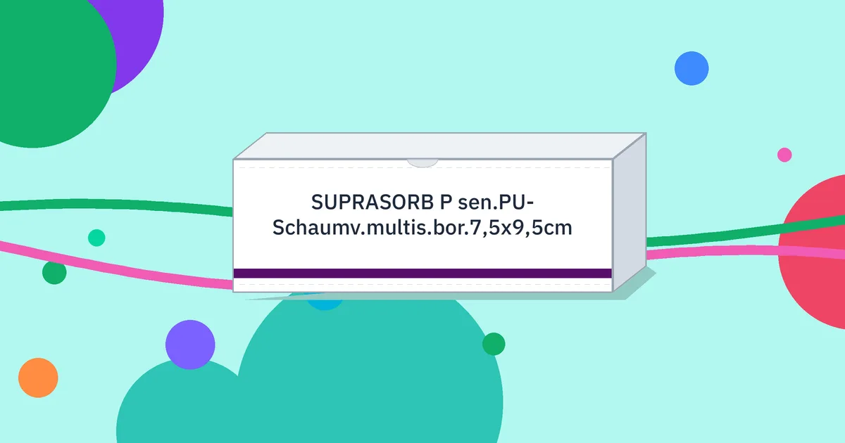 Symbolbild: Packung mit der Aufschrift SUPRASORB P sen.PU-Schaumv.multis.bor.7,5x9,5cm (PZN 18718979) – Verfügbarkeit und Bezug in Apotheken in Frankfurt am Main