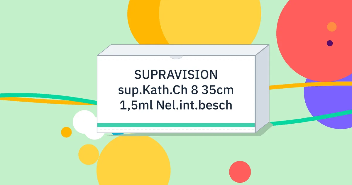 Symbolbild: Packung mit der Aufschrift SUPRAVISION sup.Kath.Ch 8 35cm 1,5ml Nel.int.besch (PZN 18306113) – Verfügbarkeit und Bezug in Apotheken in Frankfurt am Main