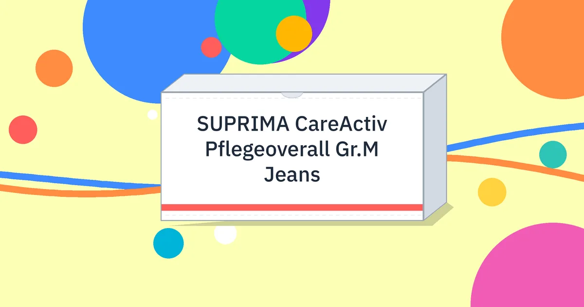 Symbolbild: Packung mit der Aufschrift SUPRIMA CareActiv Pflegeoverall Gr.M Jeans (PZN 08628666) – Verfügbarkeit und Bezug in Apotheken in Frankfurt am Main