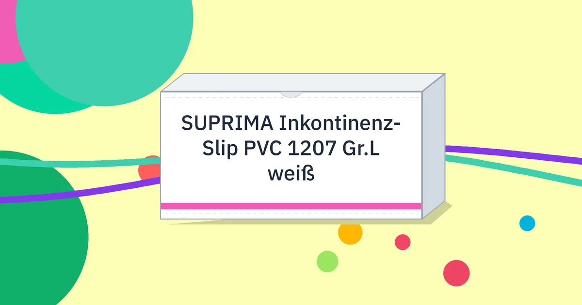 Symbolbild: Packung mit der Aufschrift SUPRIMA Inkontinenz-Slip PVC 1207 Gr.L weiß (PZN 05862924) – Verfügbarkeit und Bezug in Apotheken in Frankfurt am Main