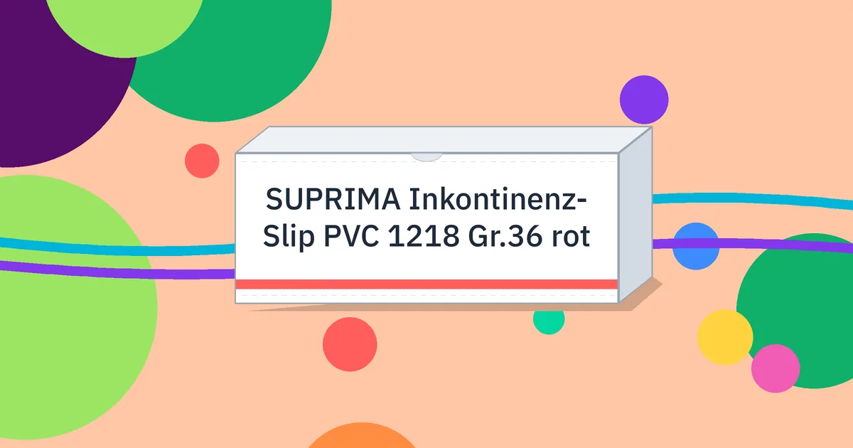 Symbolbild: Packung mit der Aufschrift SUPRIMA Inkontinenz-Slip PVC 1218 Gr.36 rot (PZN 03466294) – Verfügbarkeit und Bezug in Apotheken in Frankfurt am Main
