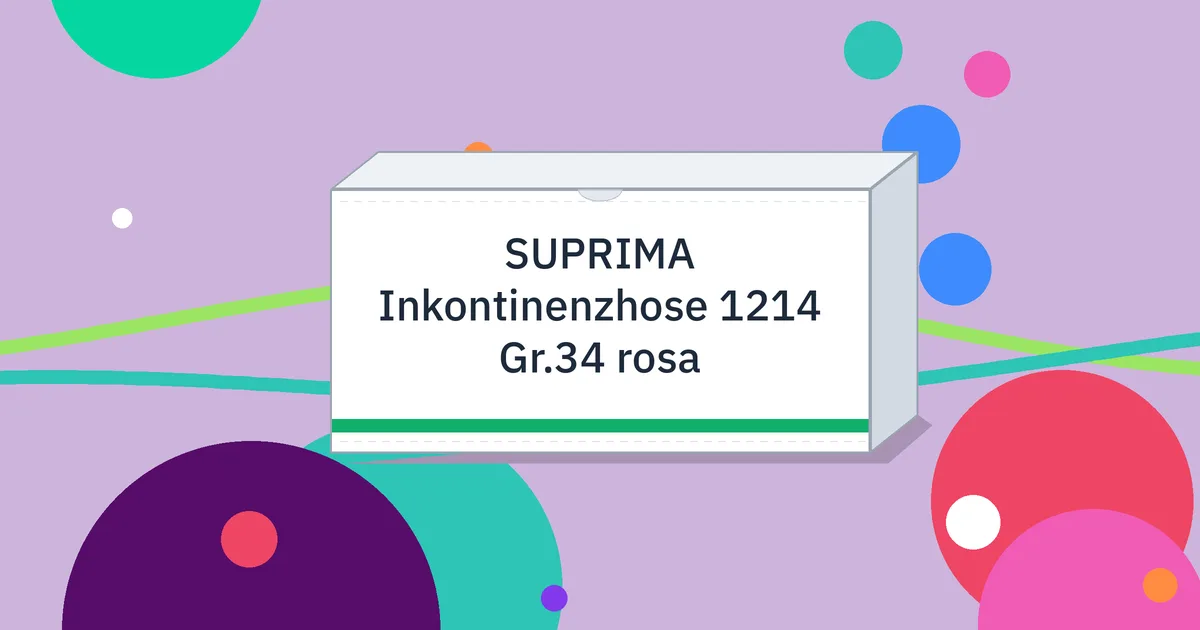 Symbolbild: Packung mit der Aufschrift SUPRIMA Inkontinenzhose 1214 Gr.34 rosa (PZN 03025006) – Verfügbarkeit und Bezug in Apotheken in Frankfurt am Main