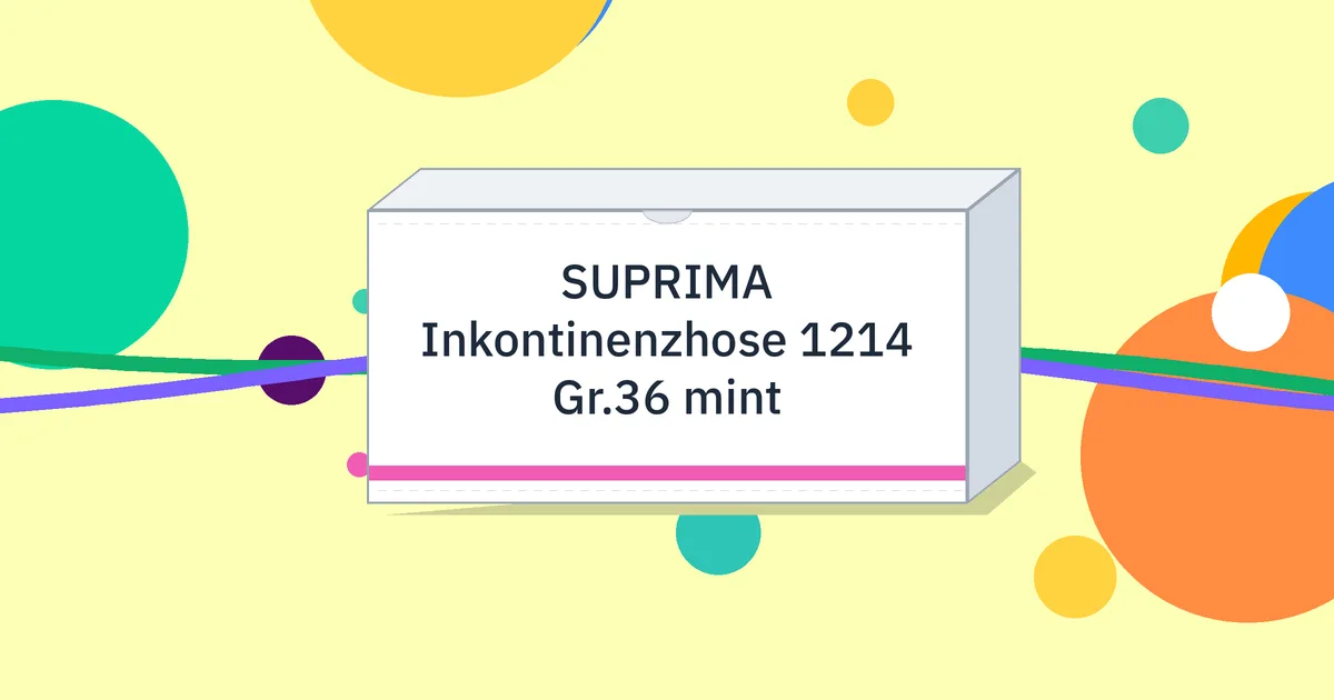 Symbolbild: Packung mit der Aufschrift SUPRIMA Inkontinenzhose 1214 Gr.36 mint (PZN 07633205) – Verfügbarkeit und Bezug in Apotheken in Frankfurt am Main