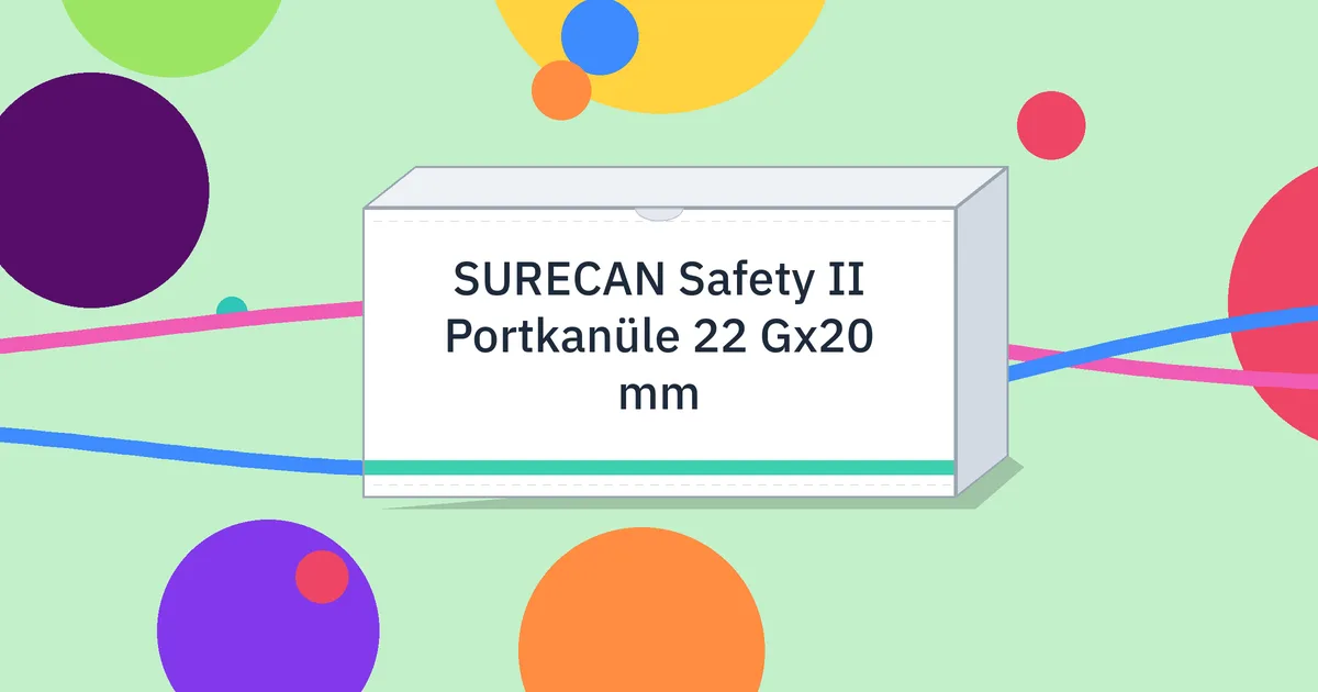 Symbolbild: Packung mit der Aufschrift SURECAN Safety II Portkanüle 22 Gx20 mm (PZN 14286980) – Verfügbarkeit und Bezug in Apotheken in Frankfurt am Main