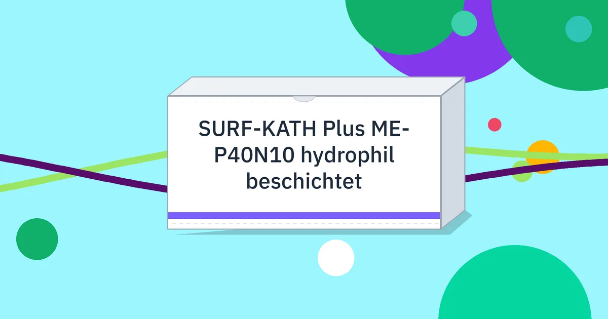 Symbolbild: Packung mit der Aufschrift SURF-KATH Plus ME-P40N10 hydrophil beschichtet (PZN 07008341) – Verfügbarkeit und Bezug in Apotheken in Frankfurt am Main