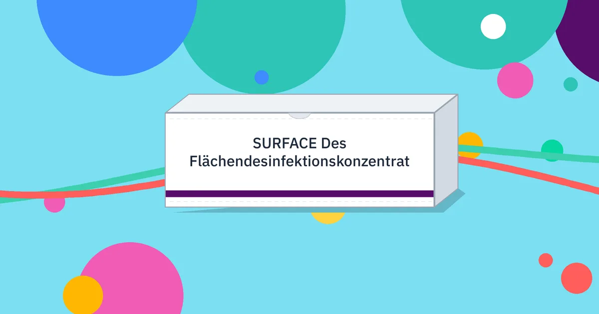 Symbolbild: Packung mit der Aufschrift SURFACE Des Flächendesinfektionskonzentrat (PZN 09667929) – Verfügbarkeit und Bezug in Apotheken in Frankfurt am Main