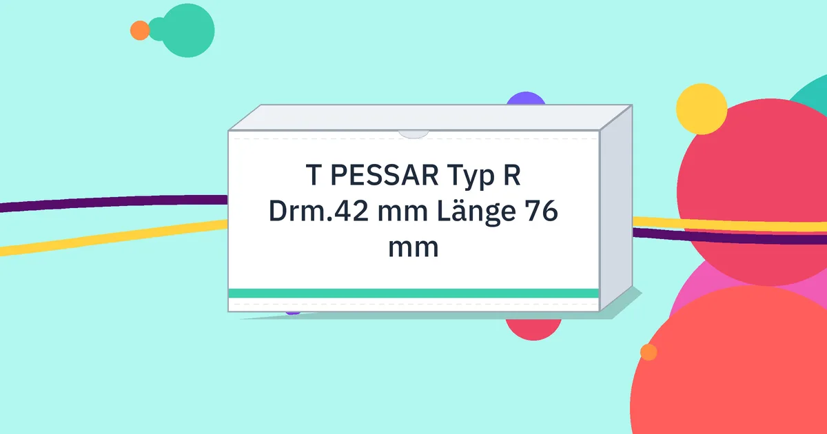 Symbolbild: Packung mit der Aufschrift T PESSAR Typ R Drm.42 mm Länge 76 mm (PZN 09336138) – Verfügbarkeit und Bezug in Apotheken in Frankfurt am Main
