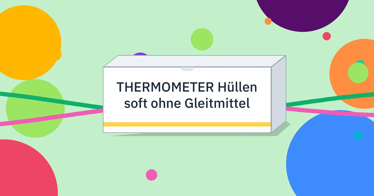 Symbolbild: Packung mit der Aufschrift THERMOMETER Hüllen soft ohne Gleitmittel (PZN 02338418) – Verfügbarkeit und Bezug in Apotheken in Frankfurt am Main