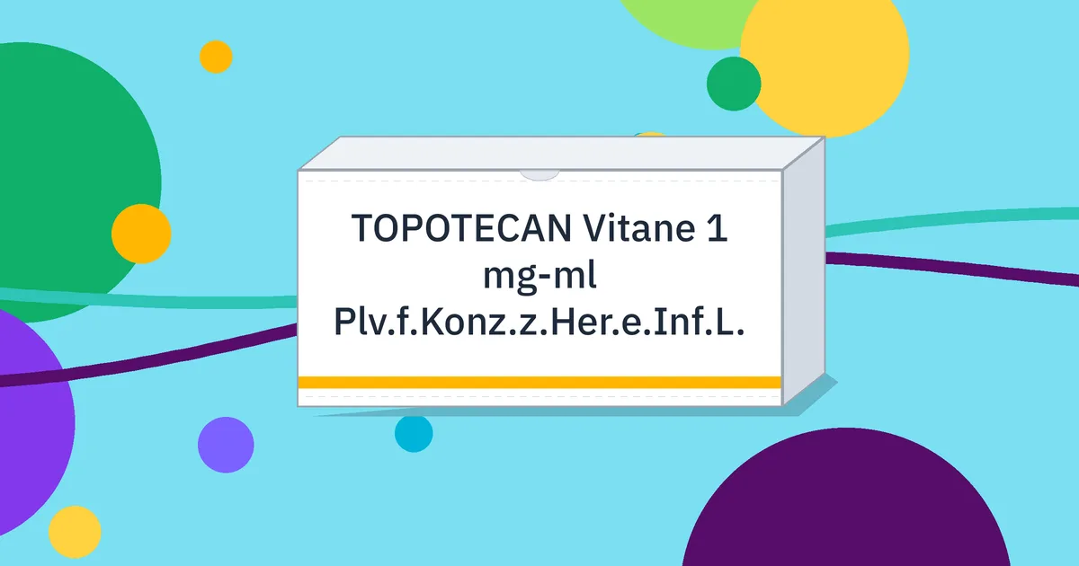Symbolbild: Packung mit der Aufschrift TOPOTECAN Vitane 1 mg-ml Plv.f.Konz.z.Her.e.Inf.L. (PZN 11384446) – Verfügbarkeit und Bezug in Apotheken in Frankfurt am Main