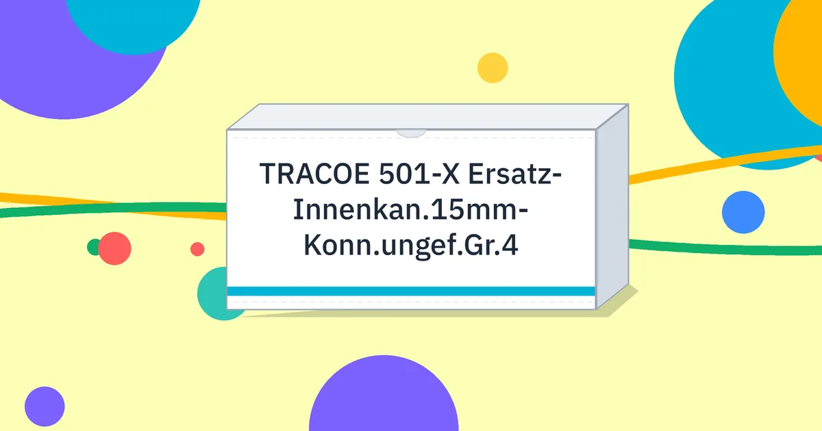 Symbolbild: Packung mit der Aufschrift TRACOE 501-X Ersatz-Innenkan.15mm-Konn.ungef.Gr.4 (PZN 05880945) – Verfügbarkeit und Bezug in Apotheken in Frankfurt am Main
