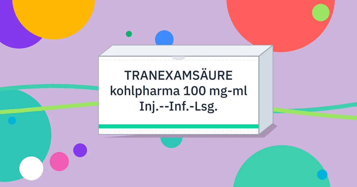 Symbolbild: Packung mit der Aufschrift TRANEXAMSÄURE kohlpharma 100 mg-ml Inj.--Inf.-Lsg. (PZN 20106054) – Verfügbarkeit und Bezug in Apotheken in Frankfurt am Main