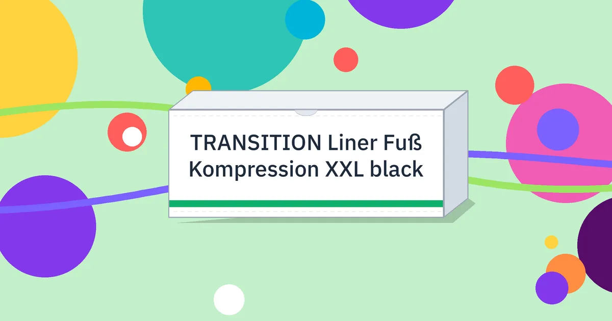 Symbolbild: Packung mit der Aufschrift TRANSITION Liner Fuß Kompression XXL black (PZN 19534833) – Verfügbarkeit und Bezug in Apotheken in Frankfurt am Main