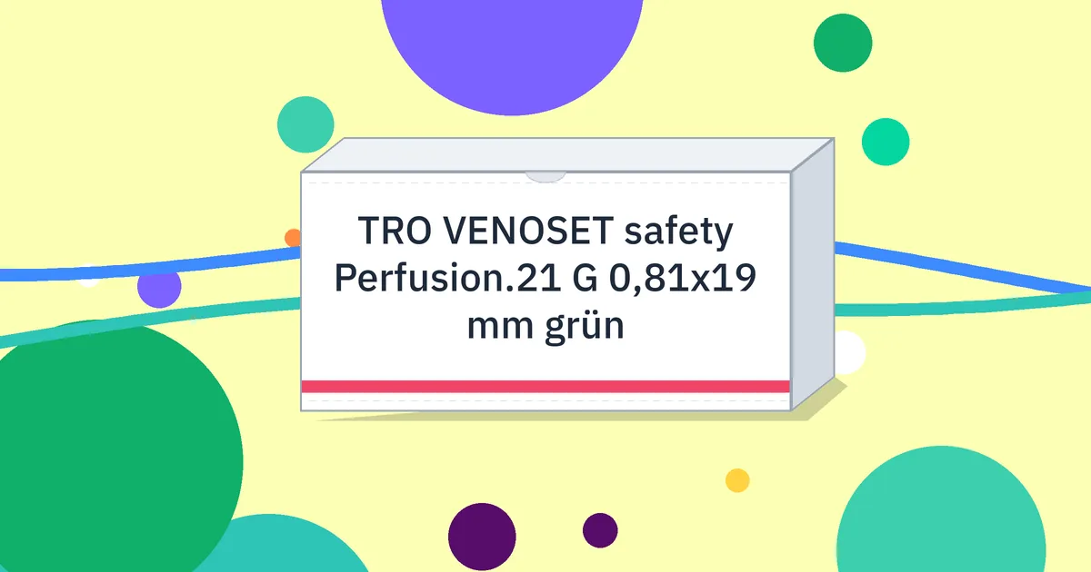 Symbolbild: Packung mit der Aufschrift TRO VENOSET safety Perfusion.21 G 0,81x19 mm grün (PZN 12381361) – Verfügbarkeit und Bezug in Apotheken in Frankfurt am Main