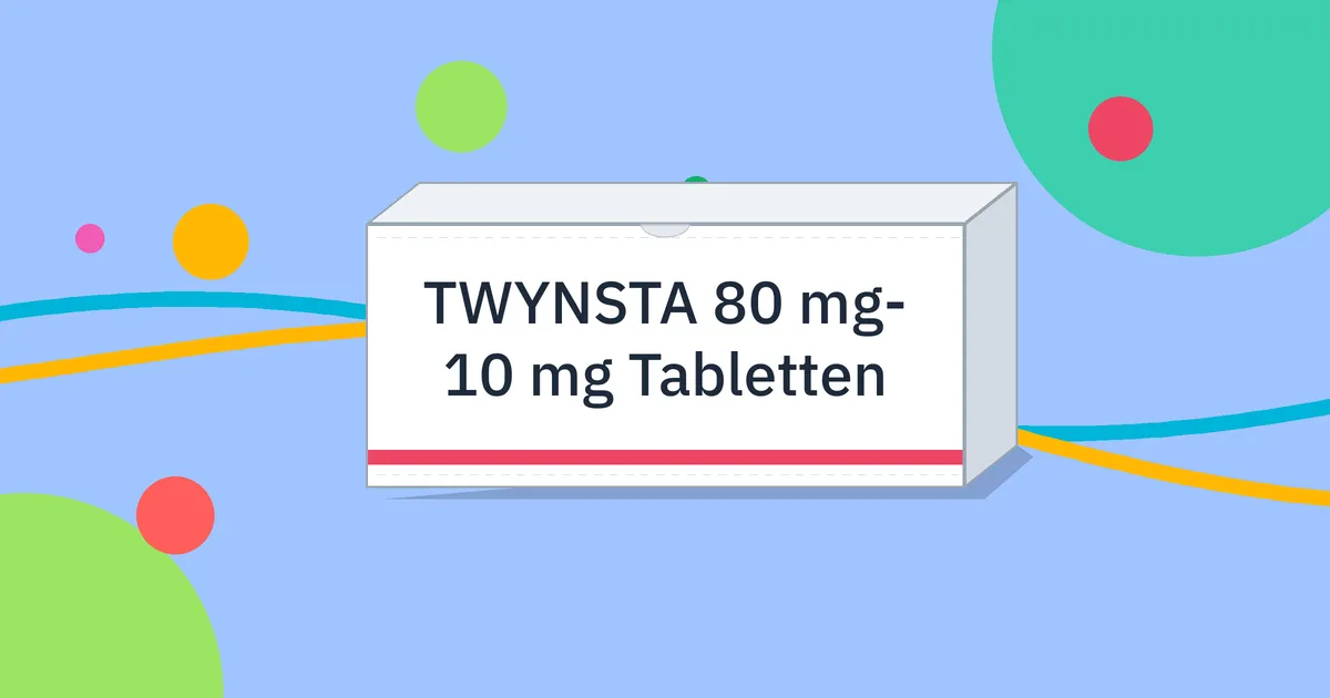 Symbolbild: Packung mit der Aufschrift TWYNSTA 80 mg-10 mg Tabletten (PZN 09605650) – Verfügbarkeit und Bezug in Apotheken in Frankfurt am Main