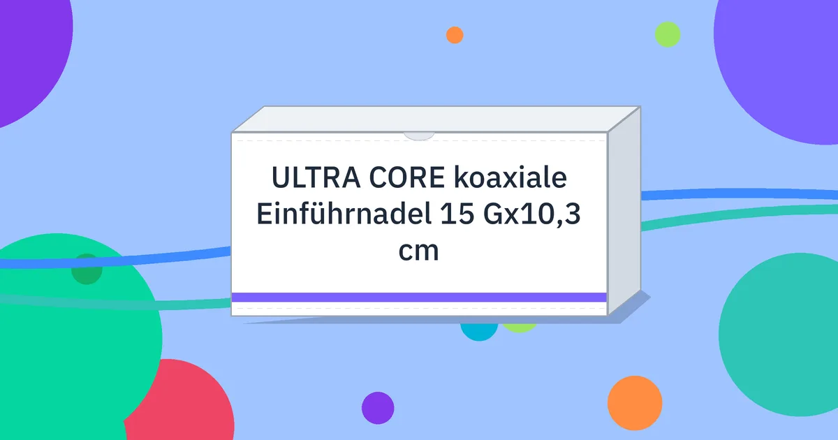 Symbolbild: Packung mit der Aufschrift ULTRA CORE koaxiale Einführnadel 15 Gx10,3 cm (PZN 06770420) – Verfügbarkeit und Bezug in Apotheken in Frankfurt am Main