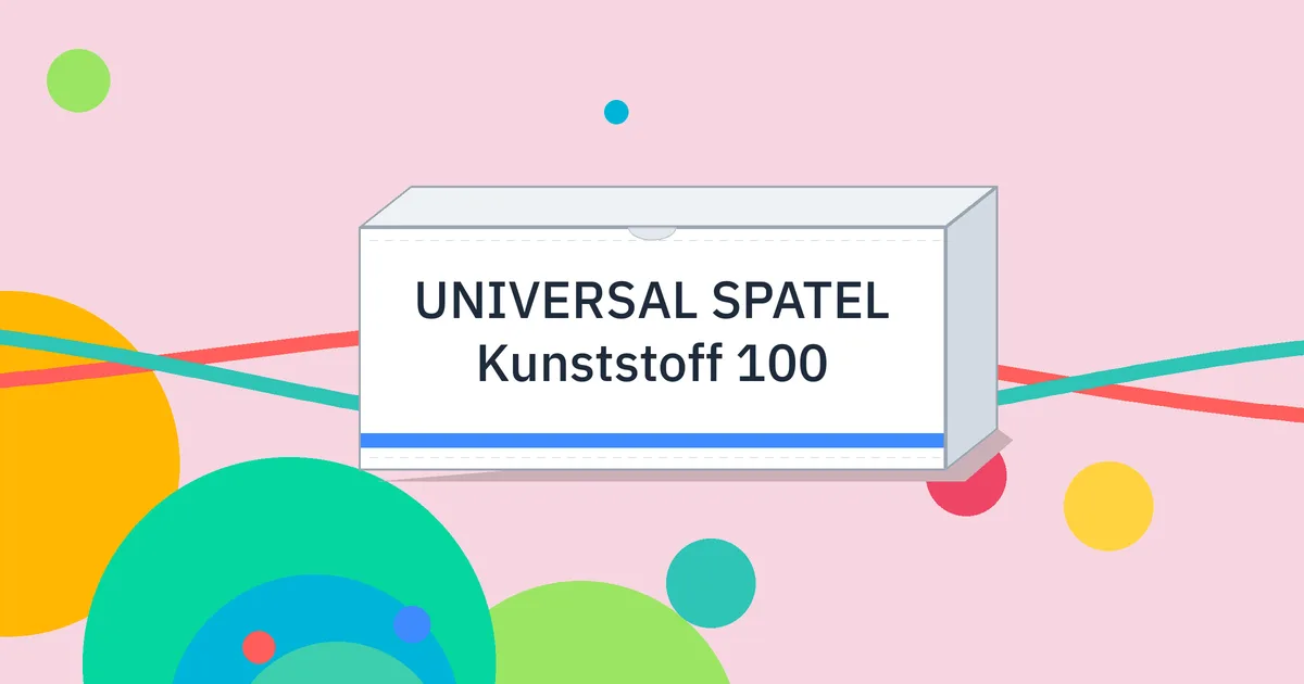 Symbolbild: Packung mit der Aufschrift UNIVERSAL SPATEL Kunststoff 100 (PZN 15579388) – Verfügbarkeit und Bezug in Apotheken in Frankfurt am Main