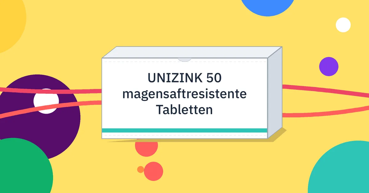 Symbolbild: Packung mit der Aufschrift UNIZINK 50 magensaftresistente Tabletten (PZN 03441644) – Verfügbarkeit und Bezug in Apotheken in Frankfurt am Main