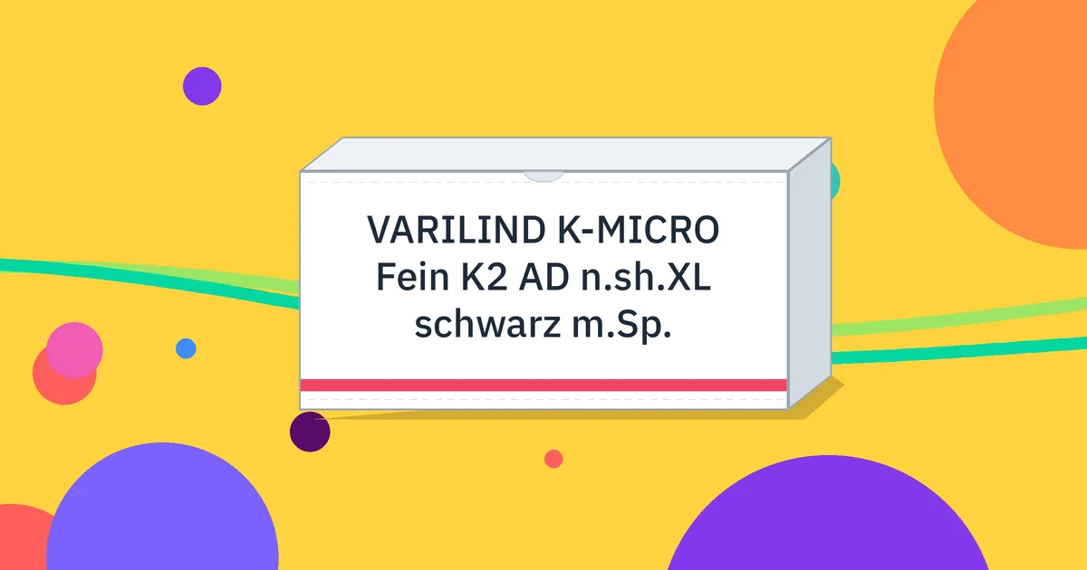 Symbolbild: Packung mit der Aufschrift VARILIND K-MICRO Fein K2 AD n.sh.XL schwarz m.Sp. (PZN 20558968) – Verfügbarkeit und Bezug in Apotheken in Frankfurt am Main