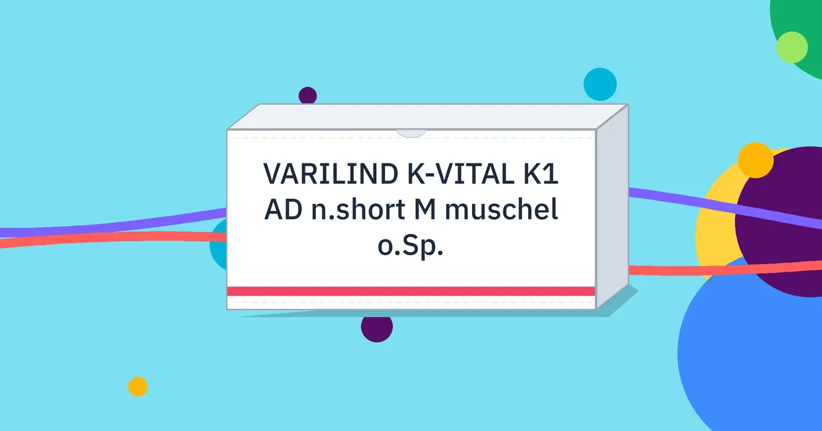 Symbolbild: Packung mit der Aufschrift VARILIND K-VITAL K1 AD n.short M muschel o.Sp. (PZN 20567157) – Verfügbarkeit und Bezug in Apotheken in Frankfurt am Main