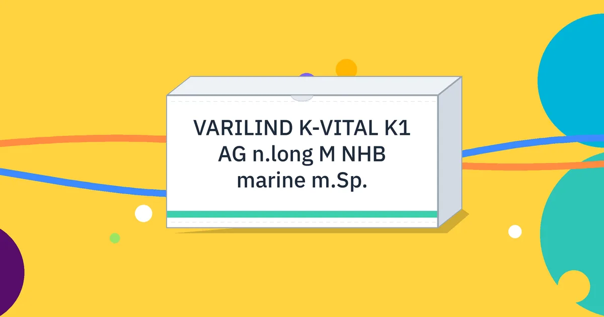Symbolbild: Packung mit der Aufschrift VARILIND K-VITAL K1 AG n.long M NHB marine m.Sp. (PZN 20563076) – Verfügbarkeit und Bezug in Apotheken in Frankfurt am Main