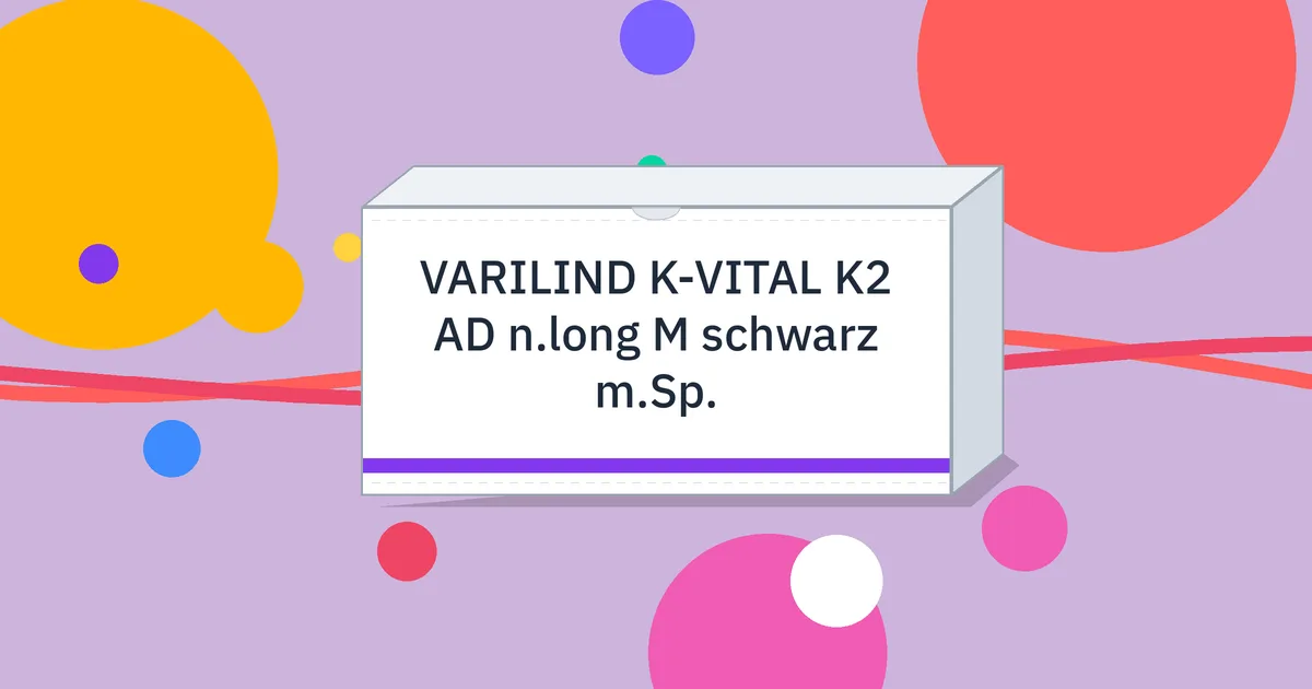Symbolbild: Packung mit der Aufschrift VARILIND K-VITAL K2 AD n.long M schwarz m.Sp. (PZN 20568197) – Verfügbarkeit und Bezug in Apotheken in Frankfurt am Main