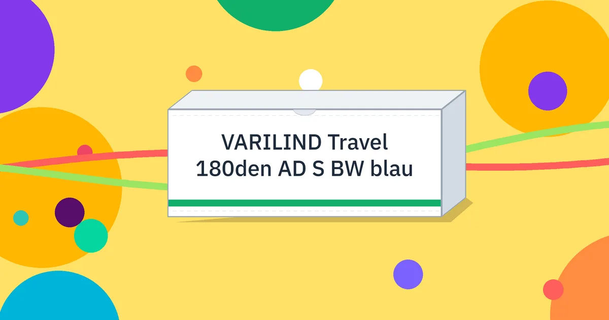 Symbolbild: Packung mit der Aufschrift VARILIND Travel 180den AD S BW blau (PZN 02225074) – Verfügbarkeit und Bezug in Apotheken in Frankfurt am Main