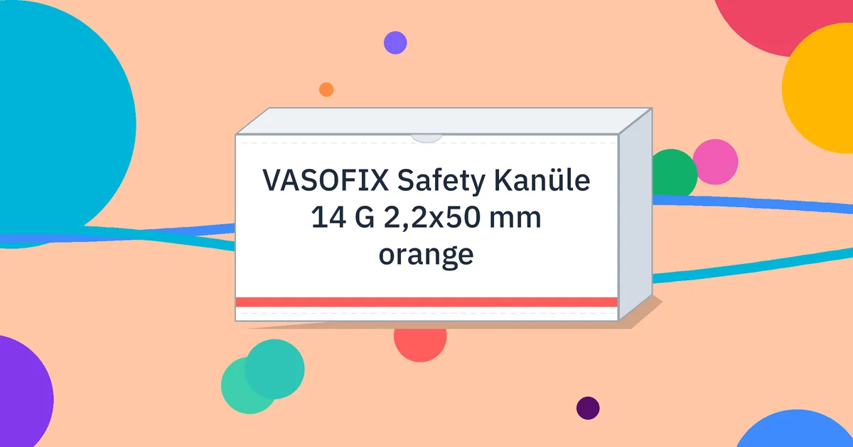 Symbolbild: Packung mit der Aufschrift VASOFIX Safety Kanüle 14 G 2,2x50 mm orange (PZN 01105899) – Verfügbarkeit und Bezug in Apotheken in Frankfurt am Main