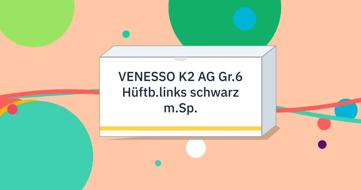 Symbolbild: Packung mit der Aufschrift VENESSO K2 AG Gr.6 Hüftb.links schwarz m.Sp. (PZN 03268140) – Verfügbarkeit und Bezug in Apotheken in Frankfurt am Main