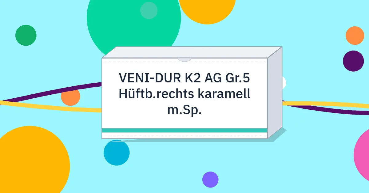 Symbolbild: Packung mit der Aufschrift VENI-DUR K2 AG Gr.5 Hüftb.rechts karamell m.Sp. (PZN 13760385) – Verfügbarkeit und Bezug in Apotheken in Frankfurt am Main