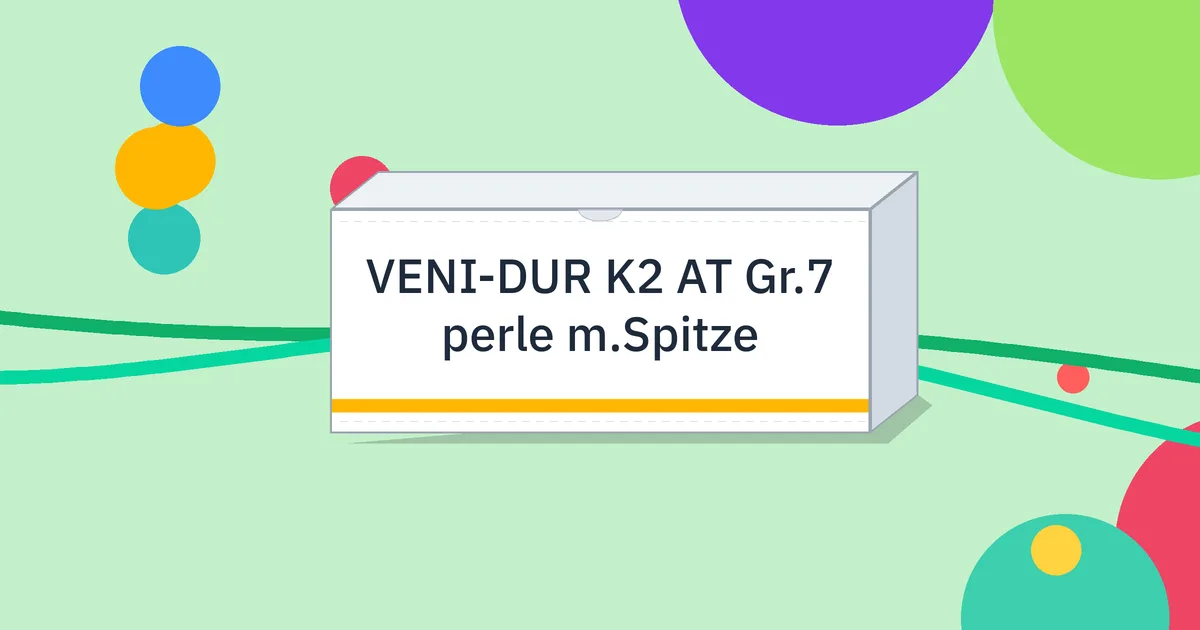 Symbolbild: Packung mit der Aufschrift VENI-DUR K2 AT Gr.7 perle m.Spitze (PZN 03243654) – Verfügbarkeit und Bezug in Apotheken in Frankfurt am Main