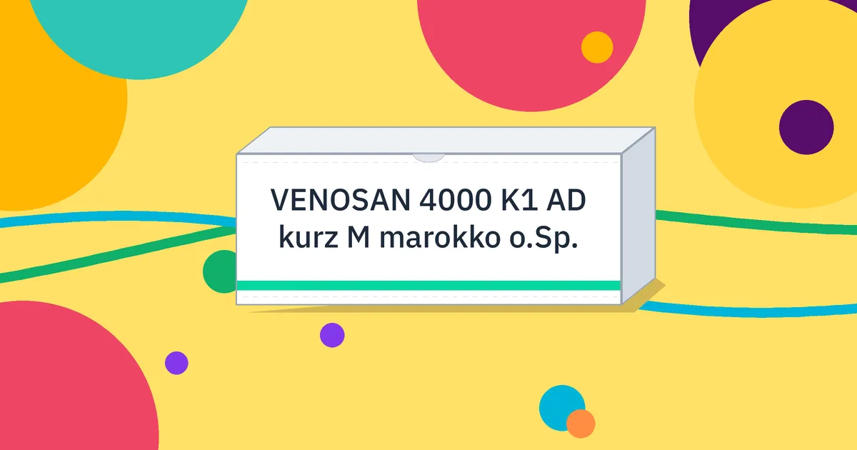 Symbolbild: Packung mit der Aufschrift VENOSAN 4000 K1 AD kurz M marokko o.Sp. (PZN 14424815) – Verfügbarkeit und Bezug in Apotheken in Frankfurt am Main
