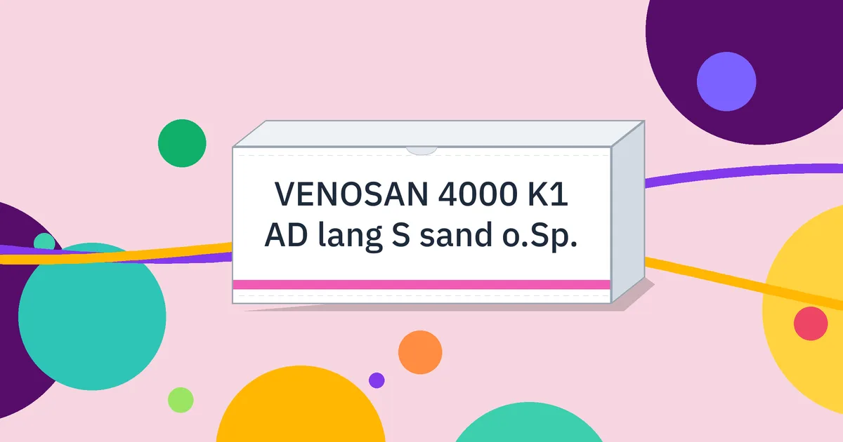 Symbolbild: Packung mit der Aufschrift VENOSAN 4000 K1 AD lang S sand o.Sp. (PZN 14421739) – Verfügbarkeit und Bezug in Apotheken in Frankfurt am Main