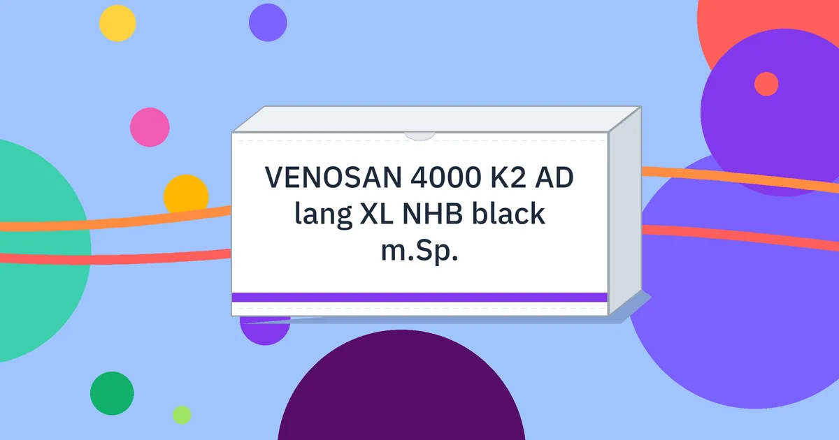 Symbolbild: Packung mit der Aufschrift VENOSAN 4000 K2 AD lang XL NHB black m.Sp. (PZN 14427400) – Verfügbarkeit und Bezug in Apotheken in Frankfurt am Main