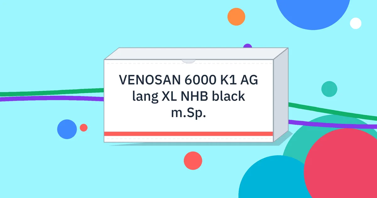 Symbolbild: Packung mit der Aufschrift VENOSAN 6000 K1 AG lang XL NHB black m.Sp. (PZN 17171846) – Verfügbarkeit und Bezug in Apotheken in Frankfurt am Main
