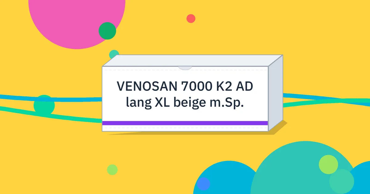 Symbolbild: Packung mit der Aufschrift VENOSAN 7000 K2 AD lang XL beige m.Sp. (PZN 14434222) – Verfügbarkeit und Bezug in Apotheken in Frankfurt am Main