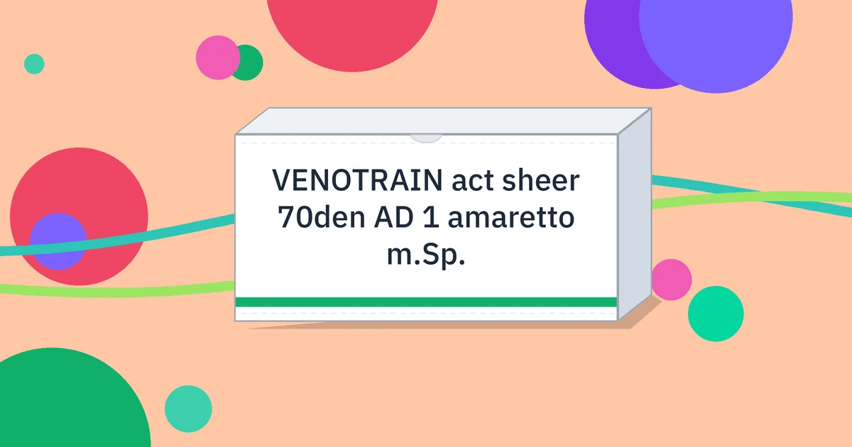 Symbolbild: Packung mit der Aufschrift VENOTRAIN act sheer 70den AD 1 amaretto m.Sp. (PZN 16208702) – Verfügbarkeit und Bezug in Apotheken in Frankfurt am Main