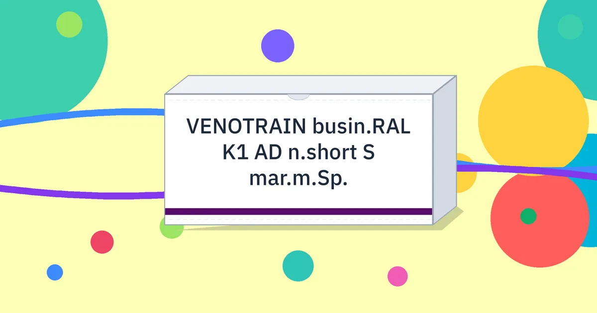 Symbolbild: Packung mit der Aufschrift VENOTRAIN busin.RAL K1 AD n.short S mar.m.Sp. (PZN 06948237) – Verfügbarkeit und Bezug in Apotheken in Frankfurt am Main