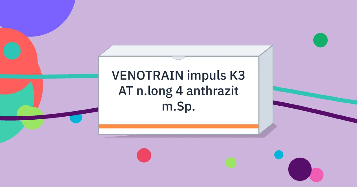 Symbolbild: Packung mit der Aufschrift VENOTRAIN impuls K3 AT n.long 4 anthrazit m.Sp. (PZN 19356797) – Verfügbarkeit und Bezug in Apotheken in Frankfurt am Main