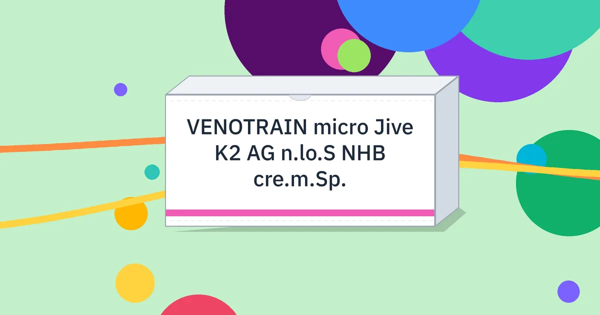 Symbolbild: Packung mit der Aufschrift VENOTRAIN micro Jive K2 AG n.lo.S NHB cre.m.Sp. (PZN 17763564) – Verfügbarkeit und Bezug in Apotheken in Frankfurt am Main