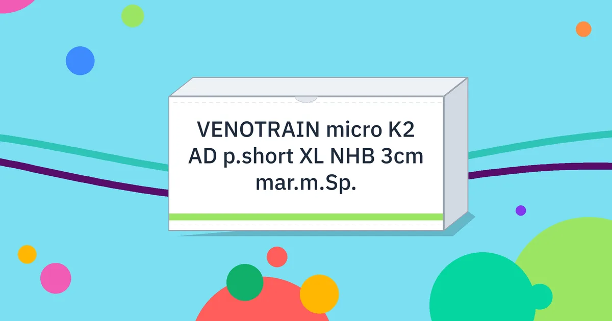Symbolbild: Packung mit der Aufschrift VENOTRAIN micro K2 AD p.short XL NHB 3cm mar.m.Sp. (PZN 06701494) – Verfügbarkeit und Bezug in Apotheken in Frankfurt am Main