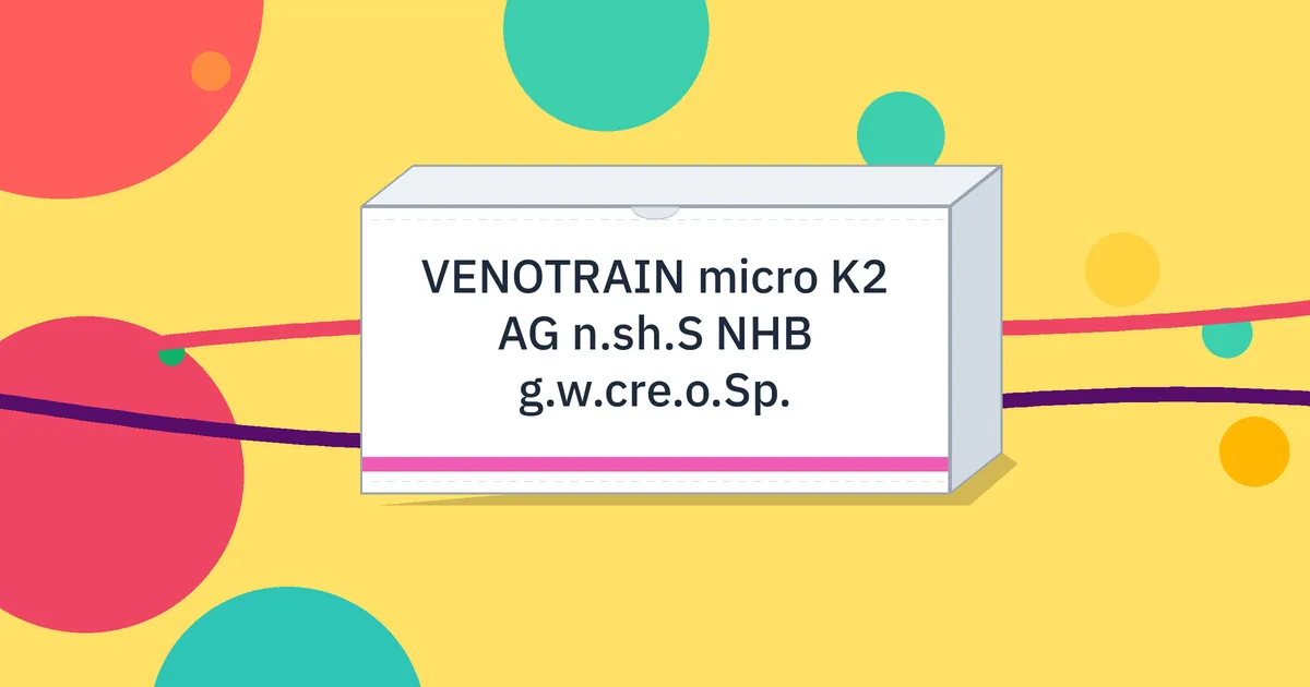 Symbolbild: Packung mit der Aufschrift VENOTRAIN micro K2 AG n.sh.S NHB g.w.cre.o.Sp. (PZN 09023215) – Verfügbarkeit und Bezug in Apotheken in Frankfurt am Main