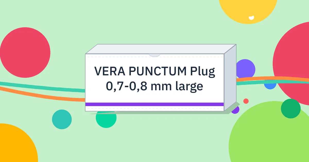 Symbolbild: Packung mit der Aufschrift VERA PUNCTUM Plug 0,7-0,8 mm large (PZN 17274322) – Verfügbarkeit und Bezug in Apotheken in Frankfurt am Main