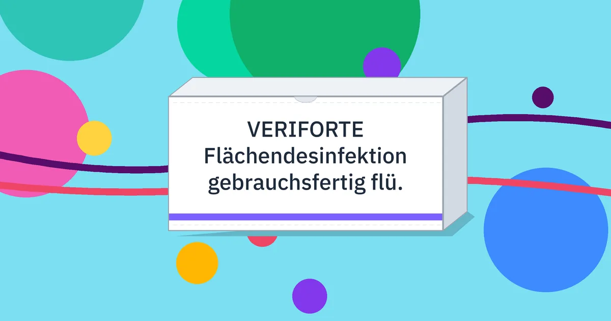 Symbolbild: Packung mit der Aufschrift VERIFORTE Flächendesinfektion gebrauchsfertig flü. (PZN 16611929) – Verfügbarkeit und Bezug in Apotheken in Frankfurt am Main