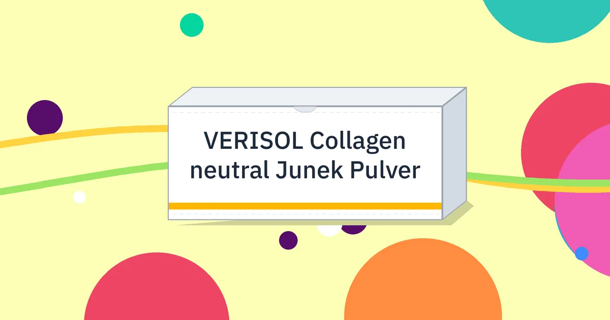 Symbolbild: Packung mit der Aufschrift VERISOL Collagen neutral Junek Pulver (PZN 20807791) – Verfügbarkeit und Bezug in Apotheken in Frankfurt am Main