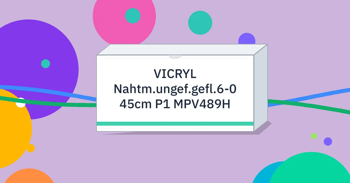 Symbolbild: Packung mit der Aufschrift VICRYL Nahtm.ungef.gefl.6-0 45cm P1 MPV489H (PZN 16391422) – Verfügbarkeit und Bezug in Apotheken in Frankfurt am Main