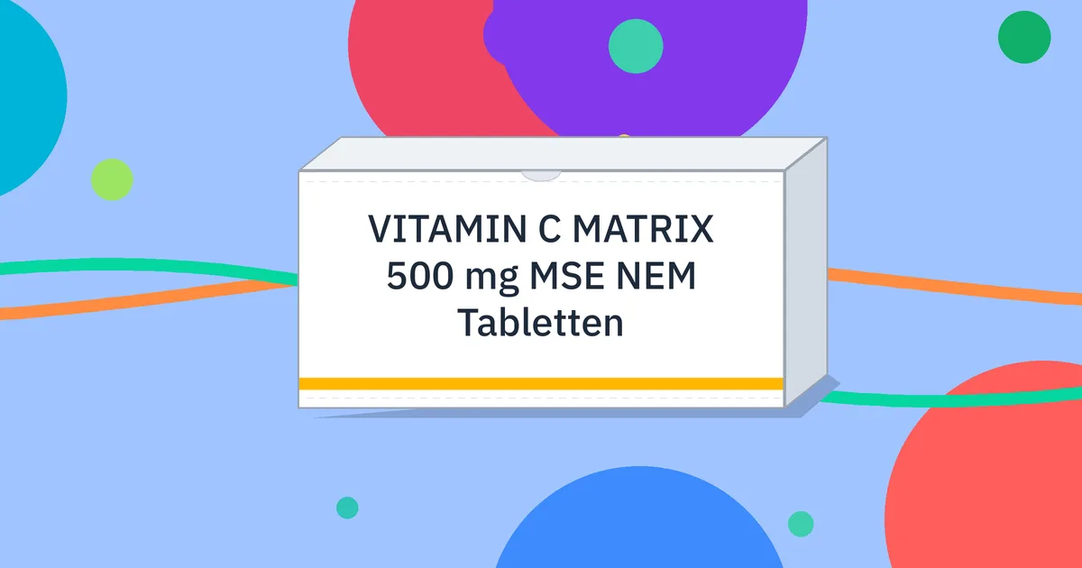 Symbolbild: Packung mit der Aufschrift VITAMIN C MATRIX 500 mg MSE NEM Tabletten (PZN 04903526) – Verfügbarkeit und Bezug in Apotheken in Frankfurt am Main
