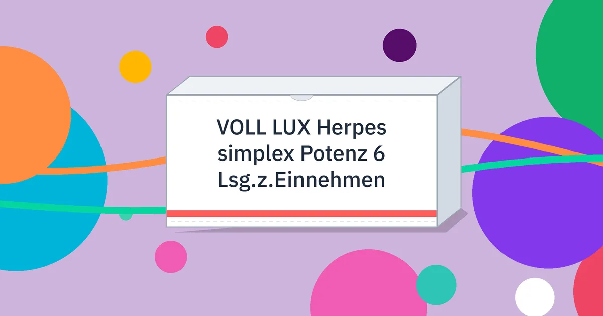 Symbolbild: Packung mit der Aufschrift VOLL LUX Herpes simplex Potenz 6 Lsg.z.Einnehmen (PZN 12390503) – Verfügbarkeit und Bezug in Apotheken in Frankfurt am Main