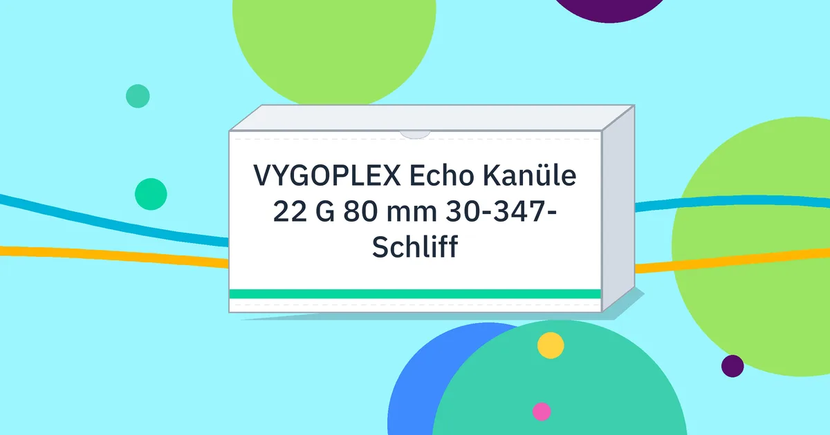 Symbolbild: Packung mit der Aufschrift VYGOPLEX Echo Kanüle 22 G 80 mm 30-347-Schliff (PZN 19817703) – Verfügbarkeit und Bezug in Apotheken in Frankfurt am Main