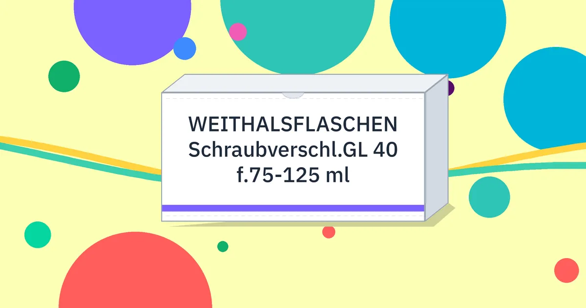 Symbolbild: Packung mit der Aufschrift WEITHALSFLASCHEN Schraubverschl.GL 40 f.75-125 ml (PZN 18014971) – Verfügbarkeit und Bezug in Apotheken in Frankfurt am Main