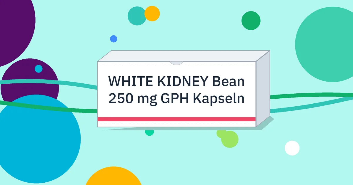 Symbolbild: Packung mit der Aufschrift WHITE KIDNEY Bean 250 mg GPH Kapseln (PZN 04699534) – Verfügbarkeit und Bezug in Apotheken in Frankfurt am Main